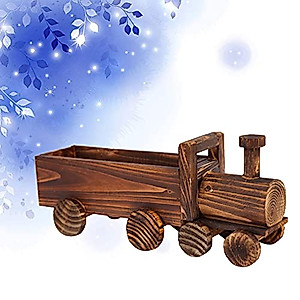 DOITOOL Home Decor Home Decor Plants Pots Succulent Pots Wooden Plant Pot Train Flower Pot Succulent Planter Flower Pots Bonsai Container Decoration Woodsy Decor Plants Pots Car Decor