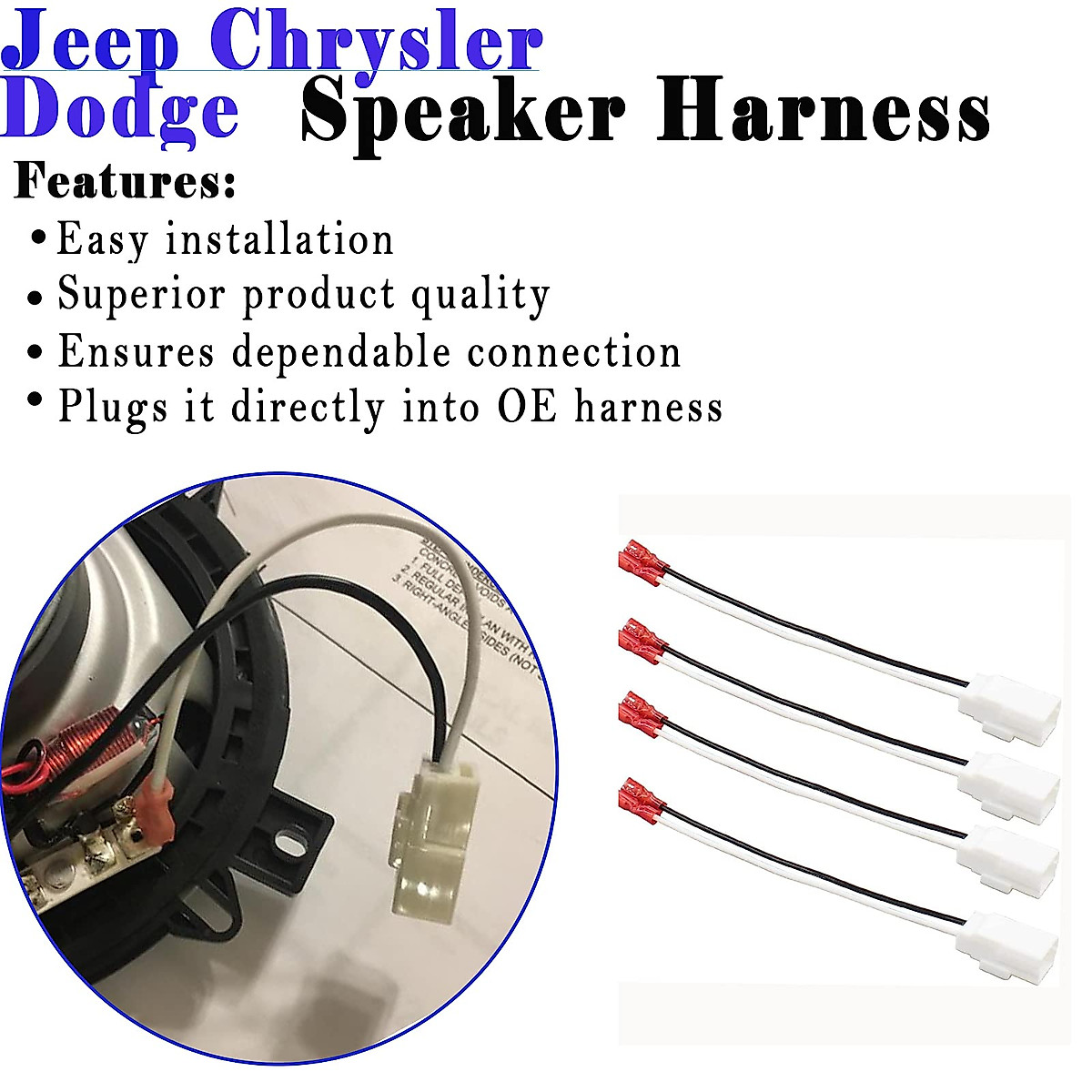 2 Pack 72-6514 Speaker Wire Harness Adapter Plug Compatible with Jeep Wrangler Chrysler Town & Country Speaker Harness Adapter Dodge Dakota Front Rear Door Speaker Wiring Harness Adapter