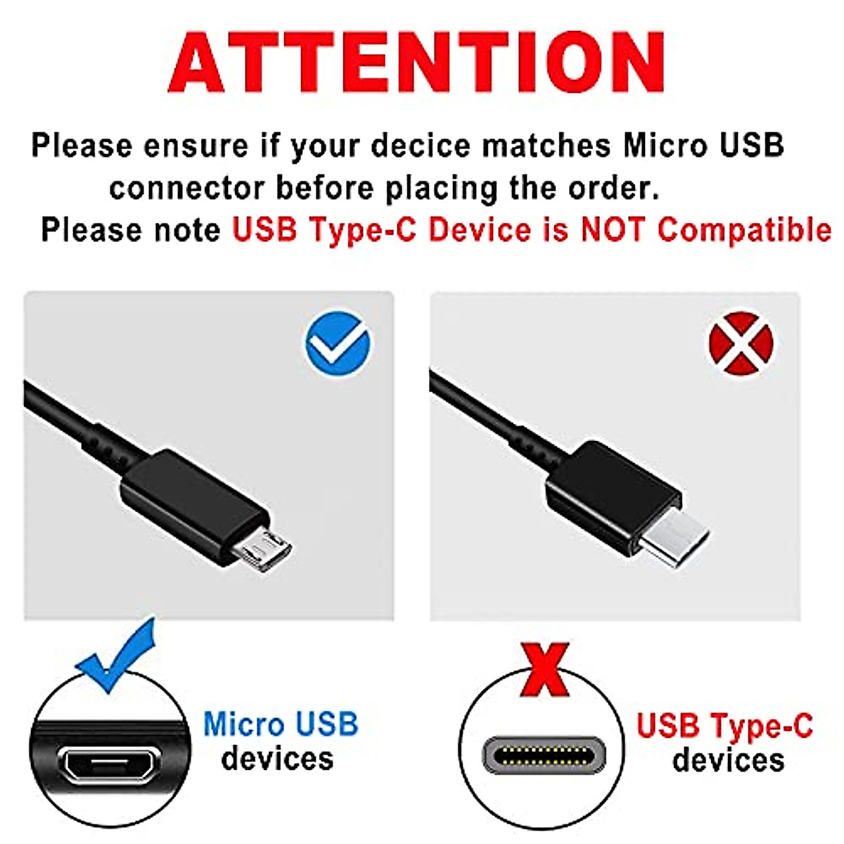 Adaptive Fast Charger Kit Compatible with Samsung Galaxy S7/S7 Edge S6 /S6 Edge/ Note5/4 S4/S3 S2 J7 J7V J5 J3 J3V J2/G3 G4 K20/ Moto E4 E5, USB Wall Charger and 5FT Micro USB Cable (2 Pack, Black)