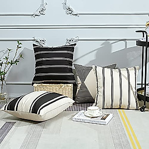 OTOSTAR Pack of 4 Outdoor Pillow Covers 18x18 Inch Waterproof Modern Geometry Decorative Throw Pillow Cases Square Cushion Cases Garden Pillows Shell for Couch Patio Furniture Tent Balcony (Black)