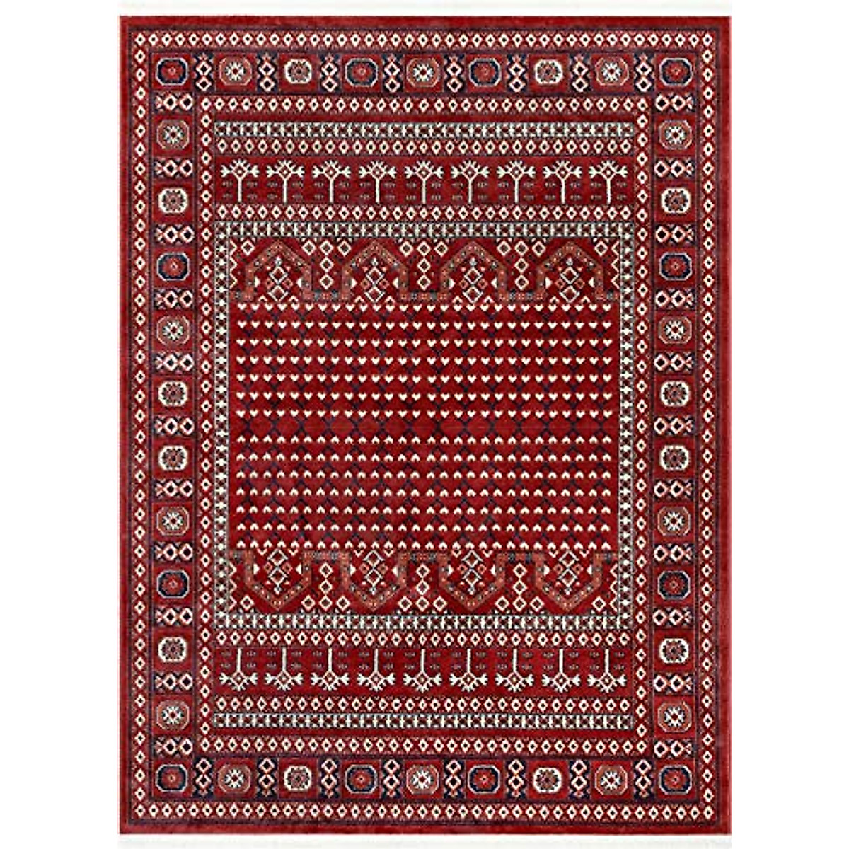 Well Woven Aldo Crimson Red & Blue Bokhara Tribal Area Rug 5x7 (5'3" x 7'3")