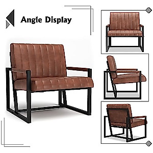 DKLGG Modern Accent Chair Set of 2, Upholstered PU Leather Armchair with Thick Backrest and Seat Cushions, Living Room Chair for Bedroom Apartment Small Space, Ergonomic Design, Brown