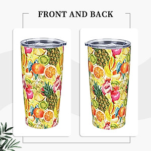 Yaxongx 20oz Tumbler Summer Fruit Double Wall Vacuum Insulated Coffee Mug with Lid and Metal Straw Brush Reusable Stainless Steel Water Bottle Travel Cup Gifts for Car Ice Drinks Hot Beverage