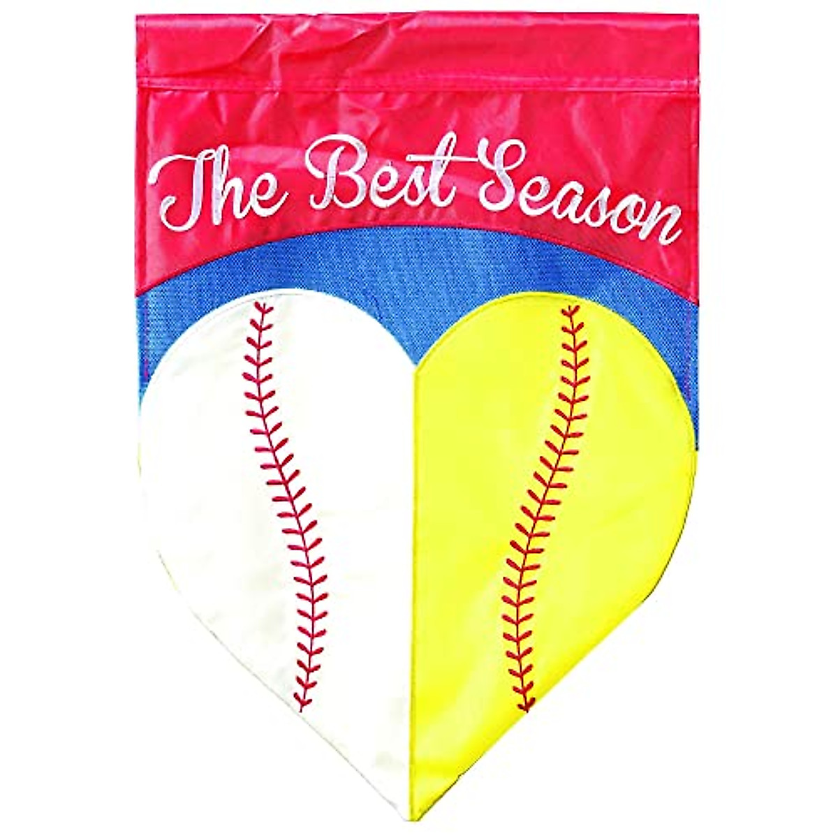 Magnolia Garden Best Season Softball Baseball 13 x 19 Red Poly Burlap Outdoor Hanging Flag