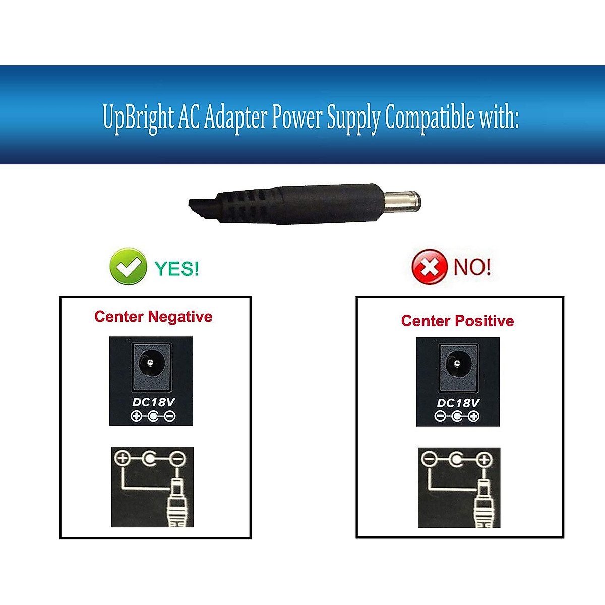UpBright 18V 2A AC/DC Adapter Compatible with ID 2.1mm OD 5.5mm Barrel Round Plug 2.1 mm X 5.5 mm 18 Volt 2 Amp 18VDC 2.0A Dunlop M237 Brick DC18V 2000mA Power Supply Cord Charger PSU(Negative Inside)