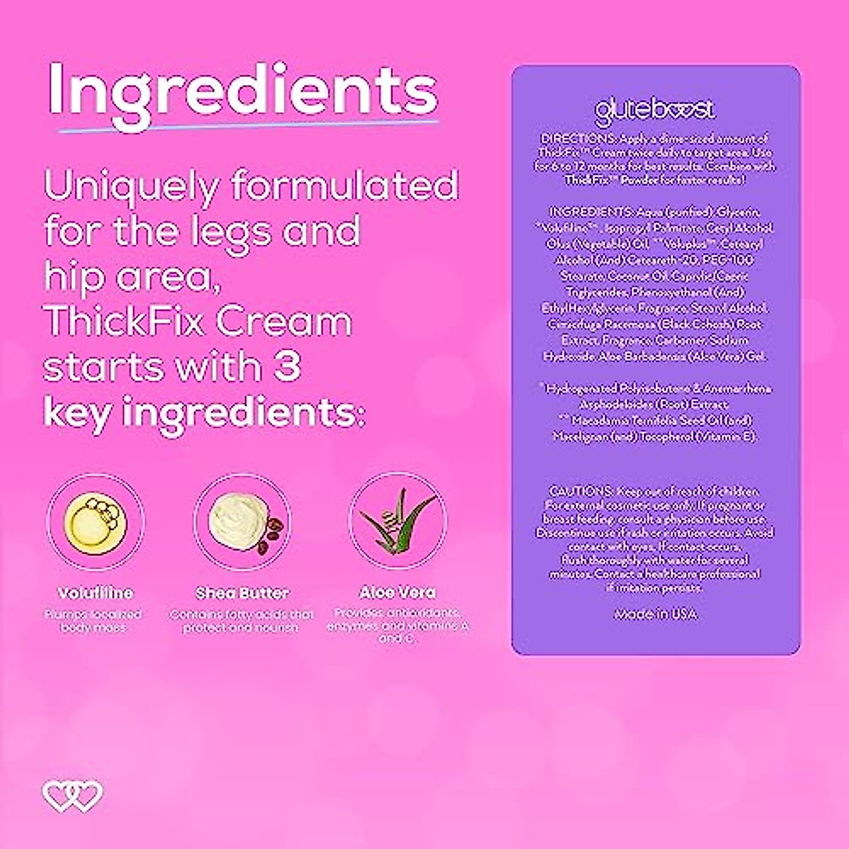 Gluteboost - ThickFix Weight Gainer Cream - Natural Enhancement For Women - Curve Plumping and Firming For Hips, Thighs, and Legs - Body Enhancer With Voluplus and Volufiline - 1 Month