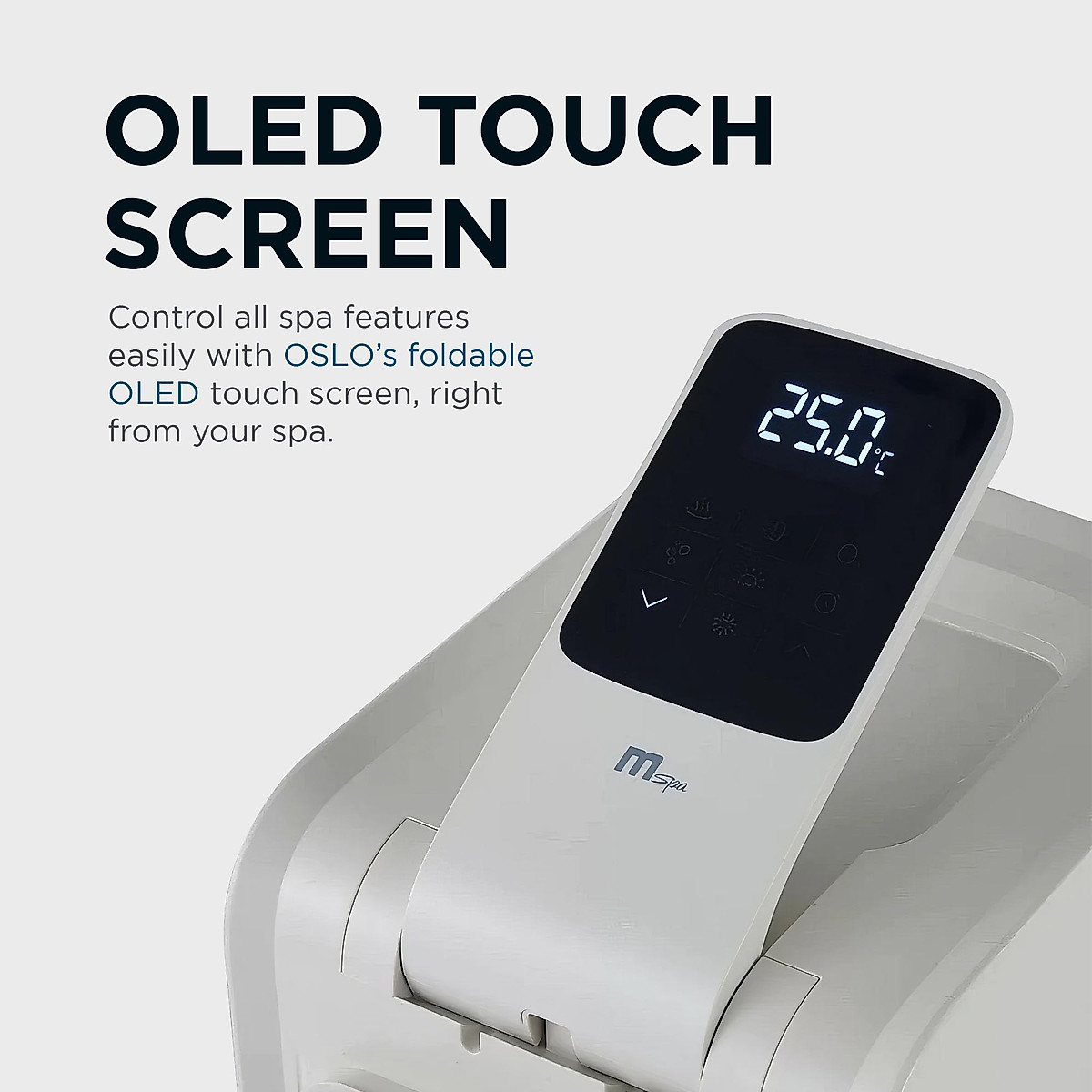 MSpa Oslo 6 Person Squared WiFi MSpa App Controlled Hot Tub with Hydro Massage Jets Plus, OLED Touch Screen Control and LED Strip, Gray/White