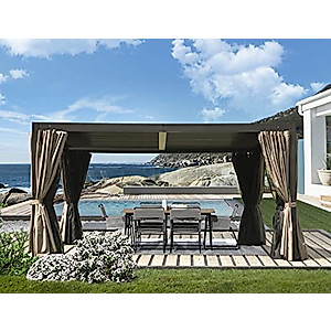 Domi Outdoor Louvered Pergola 10'x13' with Adjustable Aluminum Roof,Grill Gazebo for Patios,Aluminum Frame with Curtains and Mesh for Garden,Patio,Backyard (Dark Brown)