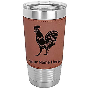 LaserGram 20oz Vacuum Insulated Tumbler Mug, Rooster, Personalized Engraving Included (Faux Leather, Dark Brown)