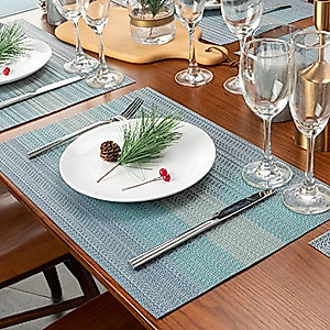 Winknowl Placemats, Set of 8 Heat Resistant Stain Resistant Woven Vinyl Insulation Placemats, Durable Washable Elegant Table Mats for Dining (Blue)