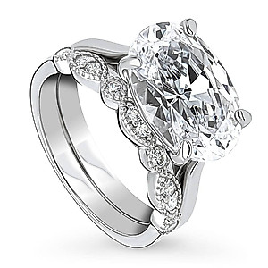BERRICLE Sterling Silver East-West Wedding Engagement Rings Cubic Zirconia CZ Solitaire Ring Set for Women, Rhodium Plated Size 8