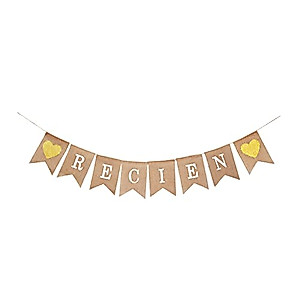 Mandala Crafts Burlap Recien Casados Banner - Recien Casados Sign Newly Weds Banner – Spanish Just Married Banner for Wedding Party Backdrop