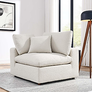 Modway Modular Sofa Commix Down-Filled Overstuffed Boucle Sectional Sofa Corner Chair in Ivory