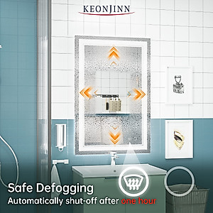 Keonjinn LED Mirror for Bathroom, 36 x 24 Inch, Wall Mounted, Dimmable, Anti-Fog, IP54 Waterproof, 3 Year Warranty