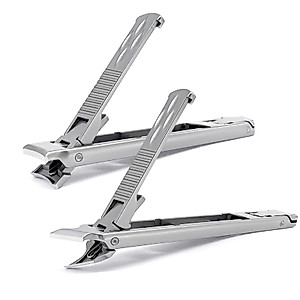 VOGARB Portable Nail Clippers for Thick Nails Ultra Thin Foldable Wide Jaw Opening Cutter with Safety Lock Double Head Curved and Slanted Trimmer for Toenail Fingernail Travel Design (Silver)