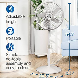 Lasko Oscillating Pedestal Fan, Adjustable Height, 3 Speeds, for Bedroom, Living Room, Home Office and College Dorm Room, 18", White, 1820