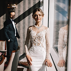 ABDOT Rhinestone Bridal Jewelry Sets for Women Crystal Necklace Earrings Bracelet Set Silver-Tone Wedding Bridal Bridesmaid Gifts fit with Wedding Dress