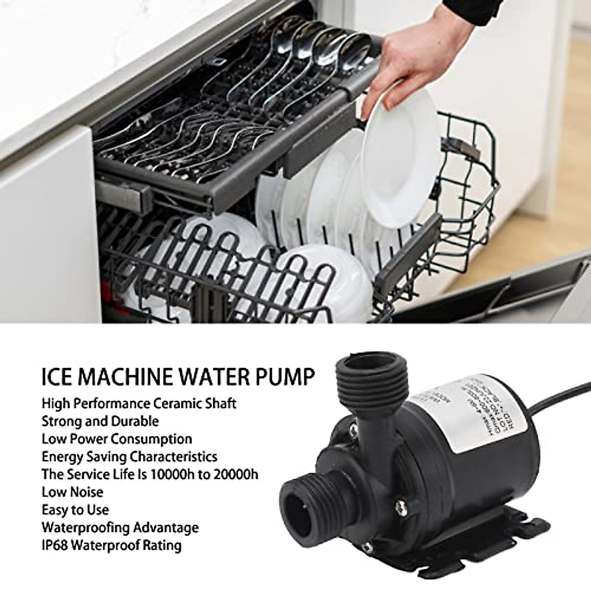 Ice Machine Water Pump, Water Pump IP68 Sealed Ceramic Shaft Miniature Low Noise for Beverage Machine (DC24V)