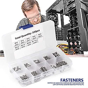 Crews Set, High Hardness Resistance Durable 320pcs M2 Machine Screws Set Fasteners for Laptop/Hard Disk/Keyboard/Phone/PC