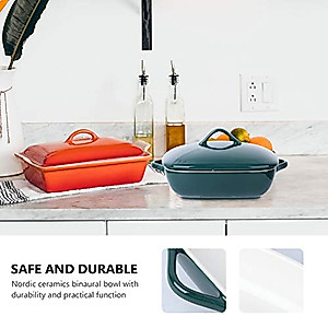 Ceramic Bread Pan Ceramic Cooking Dish Nordic Binaural Cake Dessert Bread Baking Pan with Cover Lid Micro Oven Square Plate Tray for Home Kitchen Shop Red Ceramic Loaf Pan