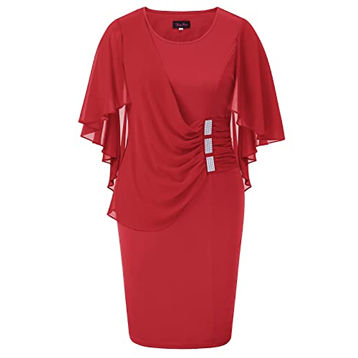 Women's Floral Fake Two Pieces Dress Caplet with Rhinestone Plus Size Wedding Guest Dresses Red 18 Plus