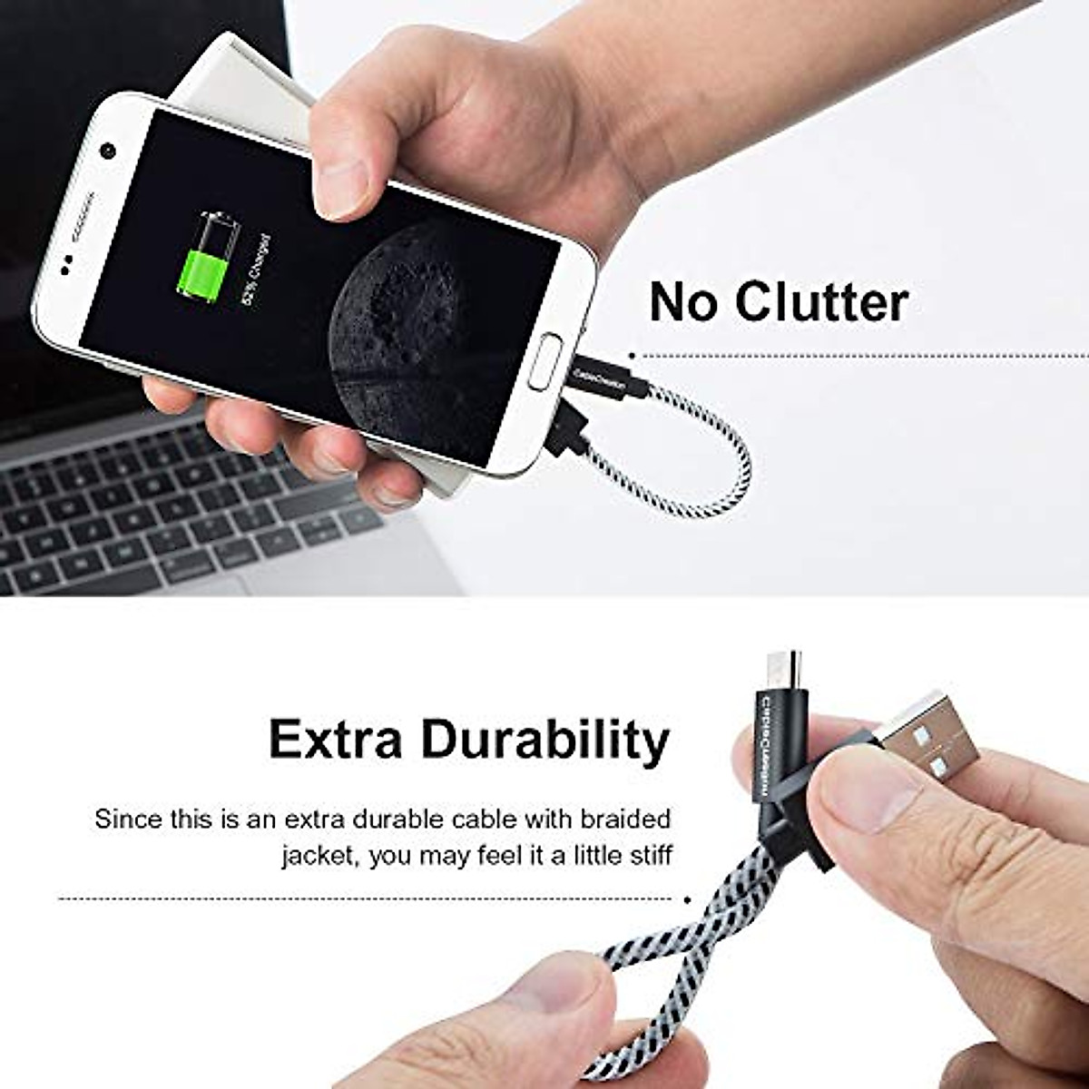 Short Micro USB Cable, CableCreation USB to Micro USB 24 AWG Triple Shielded Fast Charger Cable, Compatible with TV Stick, PS4, Chromecast, Power Bank, Android Phone, 0.5FT/6 inch Black