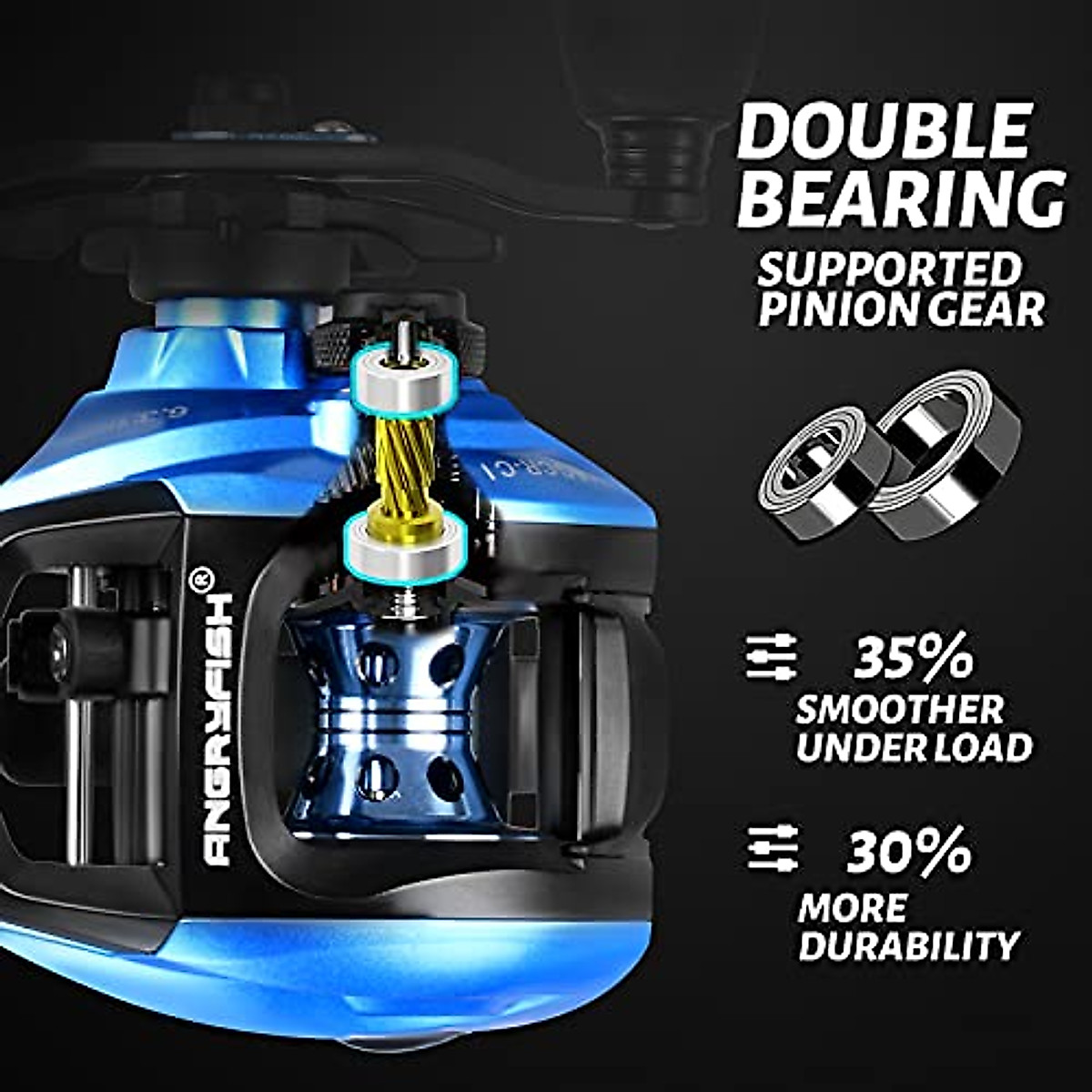 ANGRYFISH AGCR-C Baitcasting Reel,Compact Design Fishing Reel,6.3:1 Gear Ratio Super Smooth baitcaster with Magnetic Braking System,7 + 1 Ball Bearings Anti-Corrosion Baitcaster Reel(Left Handed)