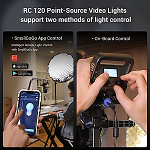 SmallRig RC 120B 120W COB LED Video Light, 2700K-6500K, 4,450Lux@1m and SmallGoGo App Control, TLCI 96+ CRI 95+, 9 Lighting Effects, Support AC Adapter and 14.4V/26V V-Mount Battery- 4207
