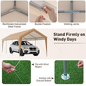 S AFSTAR 10x20FT Carport, Heavy Duty Car Shelter Tent with 180g PE Canopy, 8 Sturdy Galvanized Steel Legs, Ball Bungees, Portable Garage Car Canopy Car Port for Outdoor SUV Truck Car Party Wedding