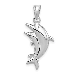 14k White Gold Dolphin Pair Pendant 28mm 14mm style K6028