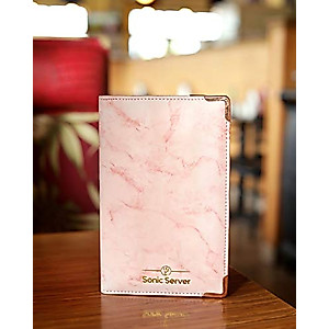 Sonic Server Marble Style Deluxe Server Book for Restaurant Waiter Waitress Waitstaff | Millennial Pink | 9 Pockets Includes Zipper Pouch with Pen Holder | Holds Guest Checks, Money, Order Pad