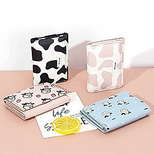 MOZXIRZ Women Girls Wallet Cute Cow Print Tri-Fold Wallet PU Leather Purse Slim Small Short Wallet Cartoon Trifold Cash Card Holder Bag (Pink Cow)