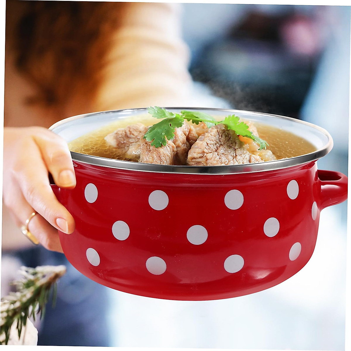 GRIRIW Double Ear Enamel Soup Pot Induction Pans Ceramic Cooking Pot Coffee Maker Soup Making Pot Ceramic Soup Mug with Lid Pasta Pot Ceramic Clay Cooking Supplies Stove Baby