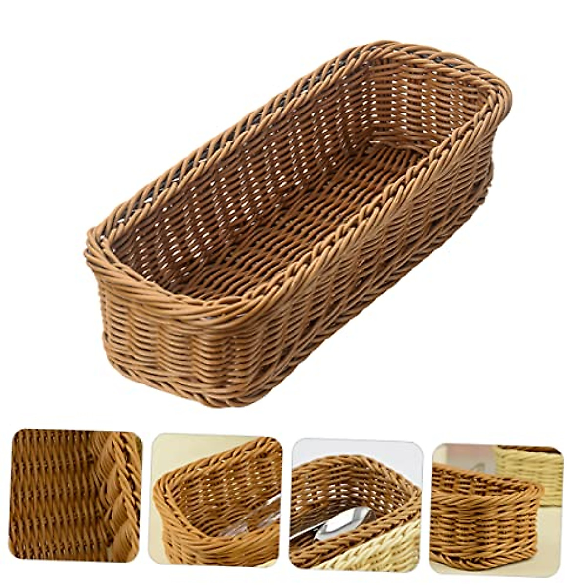 UPKOCH 3pcs Vegetables Tote Imitation Containers Bins Plastic Rattan Handmade Food Rectangular Wicker Snack S Fruit Dinnerware Poly Woven Napkins Kitchen Silverware Basket Holders
