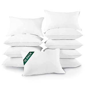 DOWNLITE 10-Pack Set of Queen Size Hypoallergenic Down Alternative Bed Pillows – Soft/Medium Density, for Stomach & Back Sleepers – Machine Washable & Dryable – Assembled in The USA