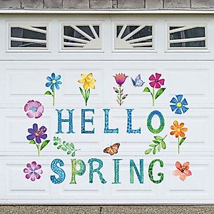 Whaline Hello Spring Garage Door Magnets Watercolor Floral Magnet Sticker Decoration Spring Flowers Refrigerator Sticker Decals for Indoor Outdoor Home Holiday Party Supplies, 25Pcs
