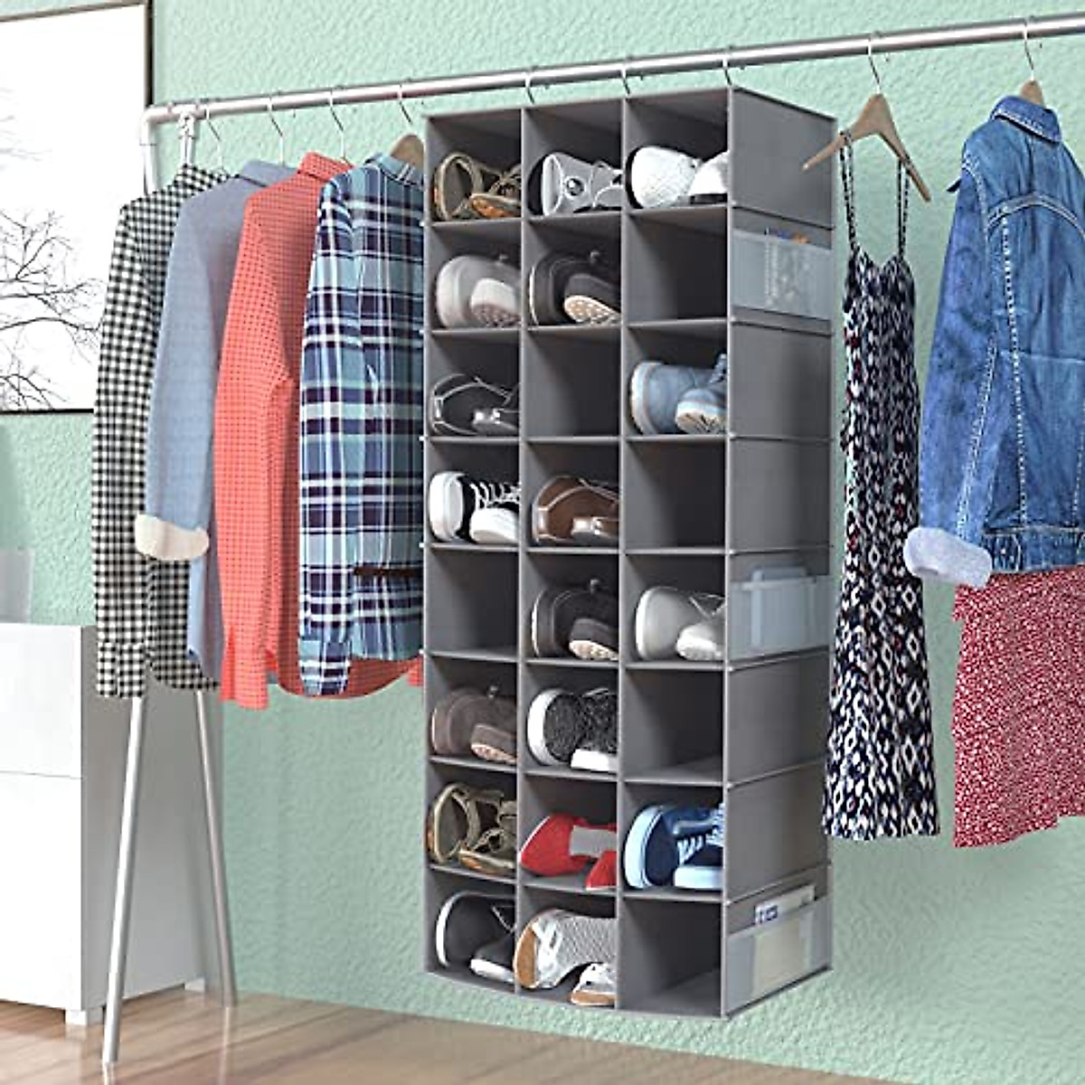 coastal rose Hanging Shoe Organizer for Closet, 24 Sections Shoe Holder Hanger Rack, Space-saving Shoe Organizers and Storage, Grey