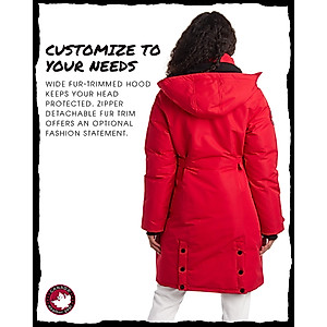 CANADA WEATHER GEAR Women's Winter Coat - Stadium Parka Jacket, Fur Trim Hood (S-3XL), Size Medium, Red Apple