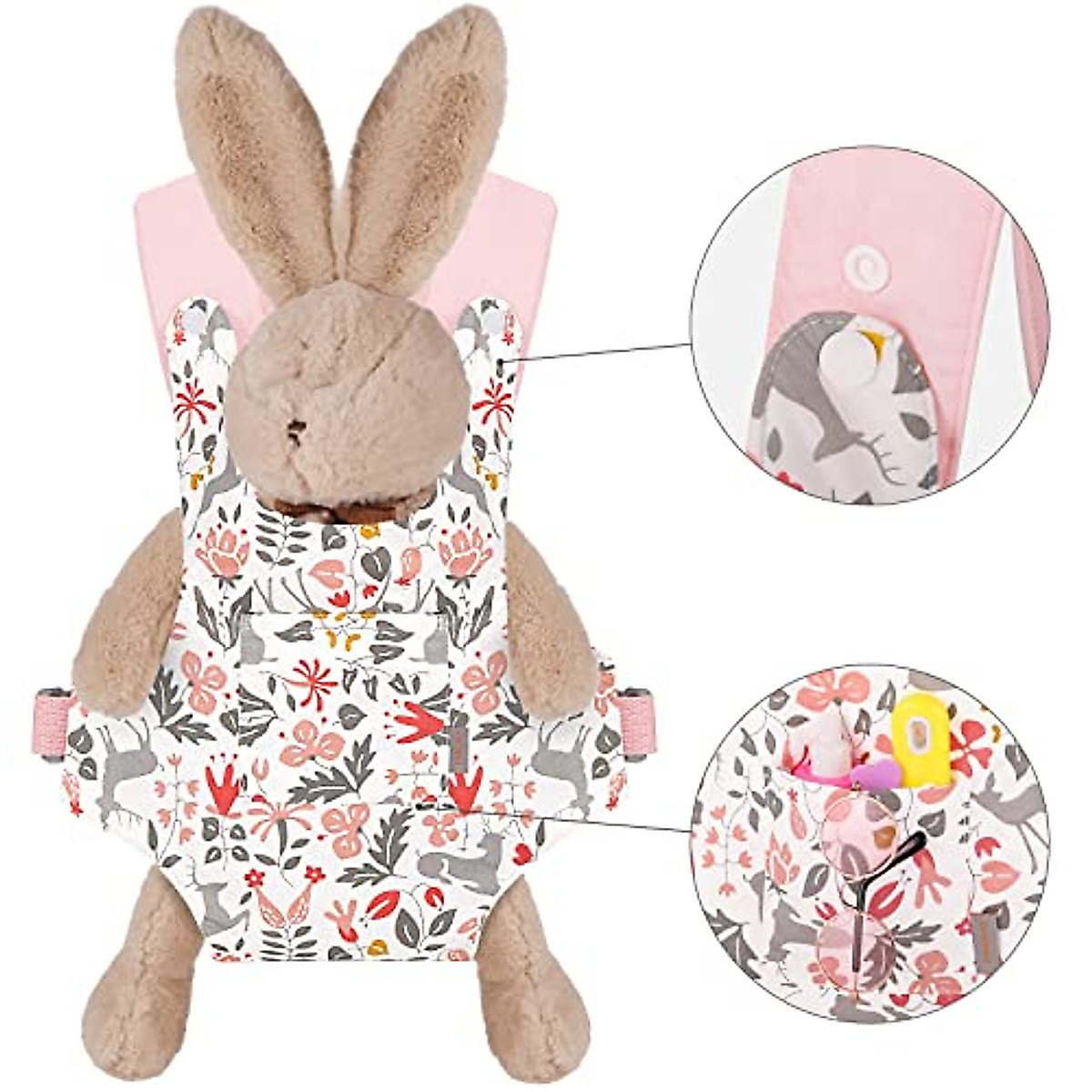 GAGAKU Toy Baby Carrier for Dolls Doll Accessory Stuffed Animal Carrier for Kids with Adjustable Straps - Pink Deer