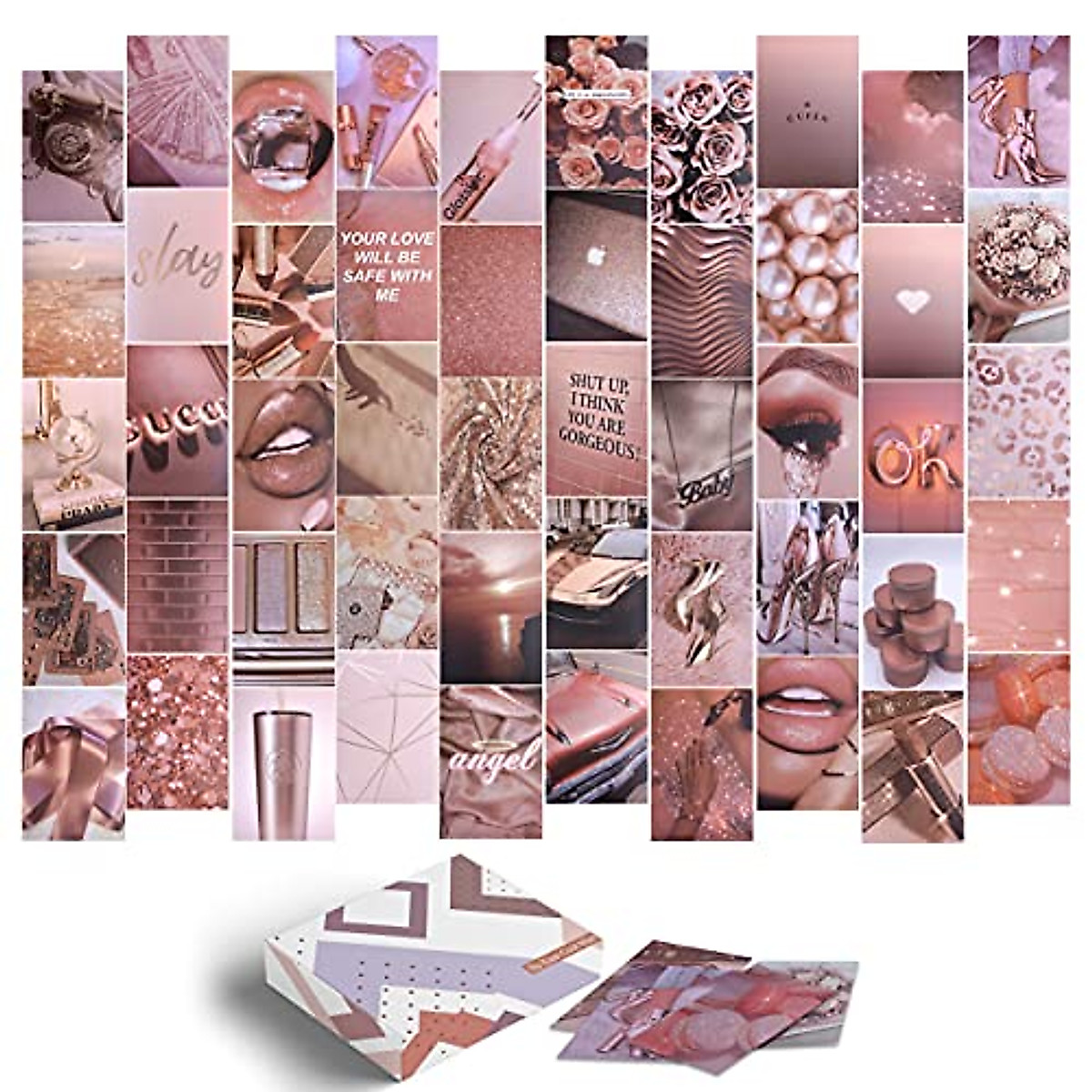 East Coast Mart Wall Collage Kit - 50 Pcs, 4x6 Inches, Photo Collage kit for Wall Aesthetic, Dorm Photo Display, Rose Gold Room Décor Aesthetic for Teen Girls