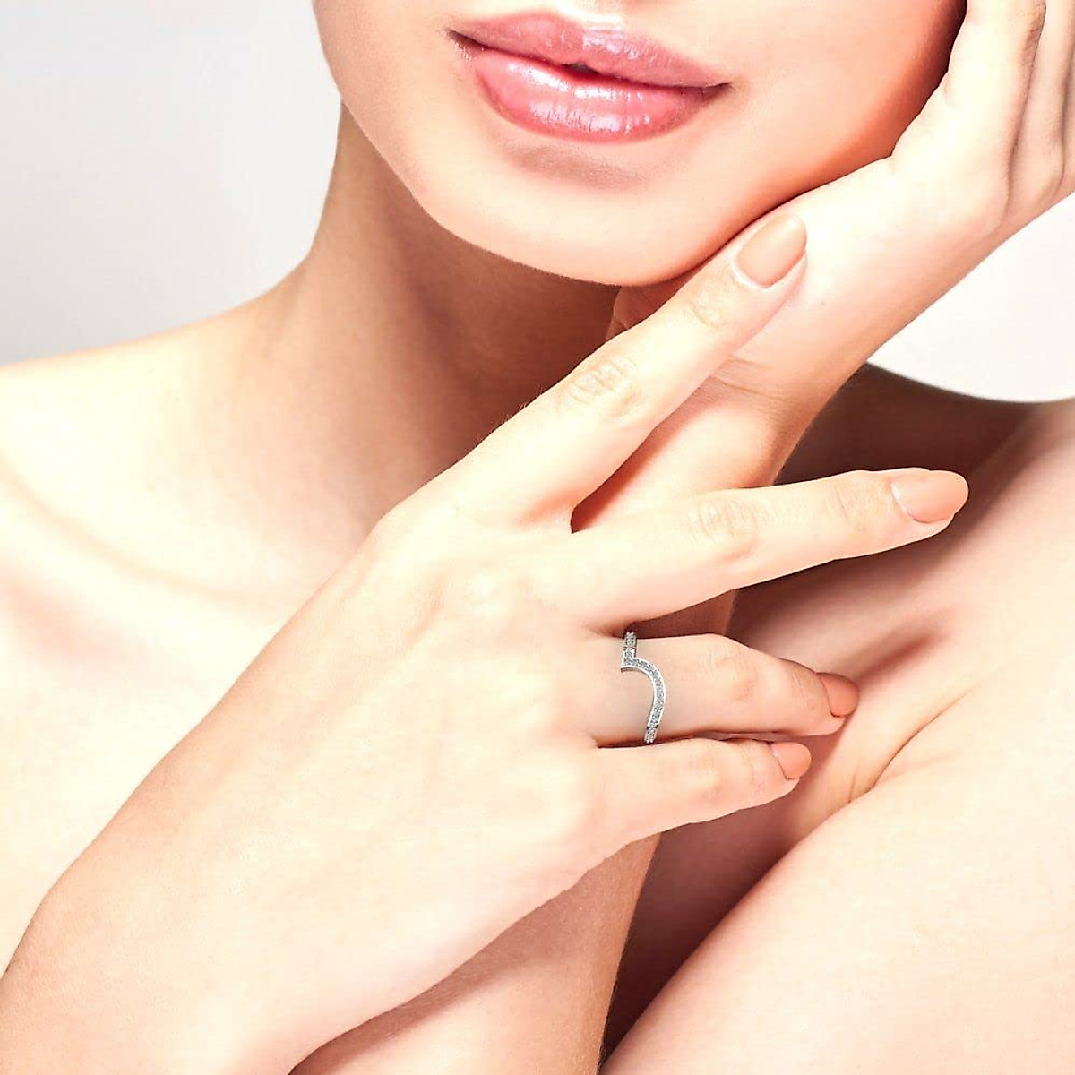 Clara Pucci 0.16 ct Brilliant Round Cut Clear Simulated Diamond 14k White Gold Stackable Wedding Engagement Promise anniversary Band Size 6