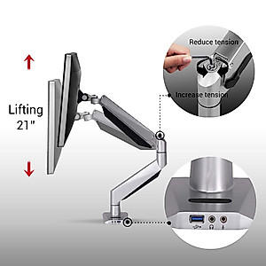 Monitor Mount Full Motion Monitor Arm Stand, Height Adjustable Computer Monitor Riser with Gas Spring, C Clamp, Cable Management for 10-34 inches,13.2-33 lbs LCD Screens