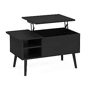 Furinno Jensen Living Room Wooden Leg Lift Top Coffee Table With Hidden Compartment and Side Open Storage Shelf, Americano