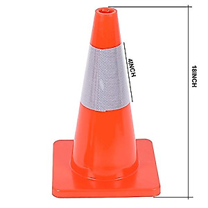 Reliancer 6PCS 18" Traffic Cones PVC Safety Road Parking Cones Weighted Hazard Cones Construction Cones for Traffic Fluorescent Orange w/4" Reflective Strips Collar
