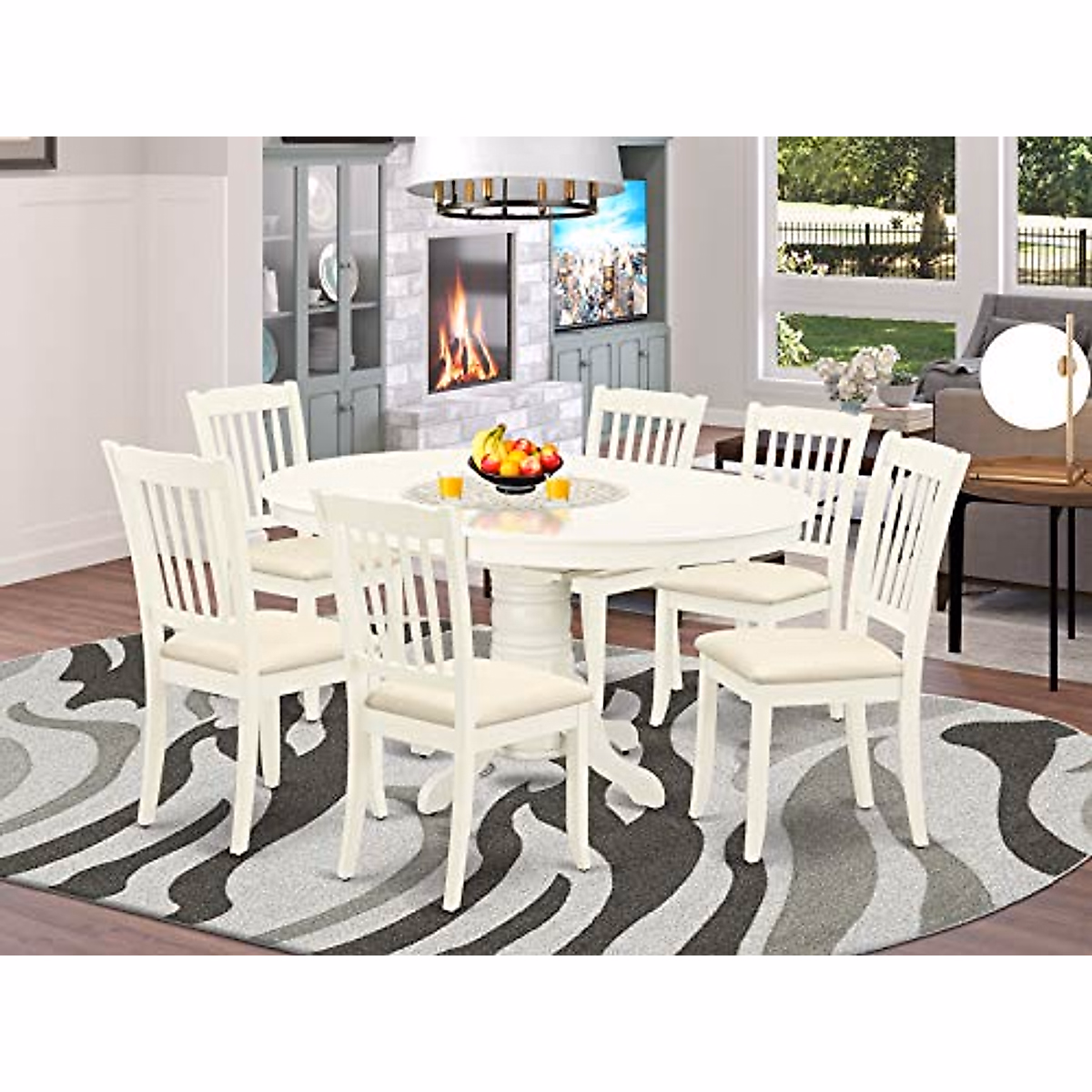 East West Furniture AVDA7-LWH-C 7 Piece Dining Room Table Set Consist of an Oval Kitchen Table with Butterfly Leaf and 6 Linen Fabric Upholstered Dining Chairs, 42x60 Inch, Linen White