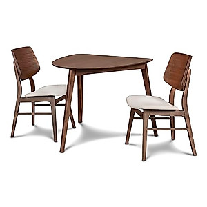 New Classic Furniture Mid-Century Modern Oscar Corner Table 3-Piece Dining Set, Walnut