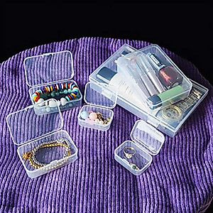 Goodma 36 Pieces Mixed Sizes Rectangular Empty Mini Plastic Organizer Storage Box Containers with Hinged Lids for Small Items and Other Craft Projects (Transparent)