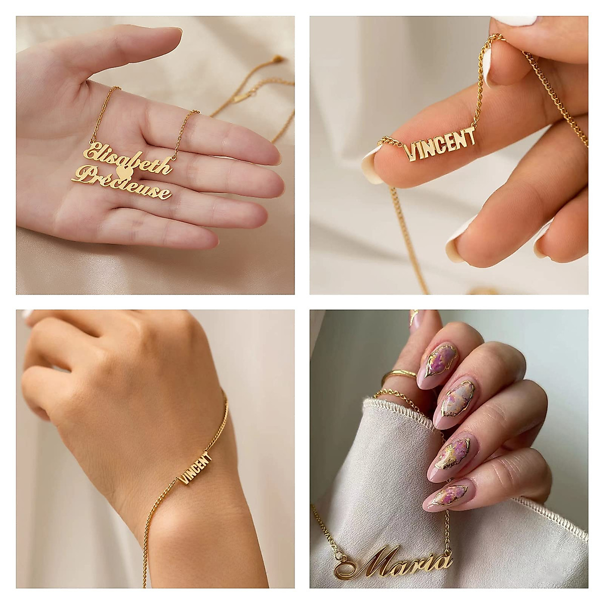 YESTIME Custom Name Necklace Personalized - 18K Gold Plated Customized Name Plate Necklaces Gifts for Women Girlfriend