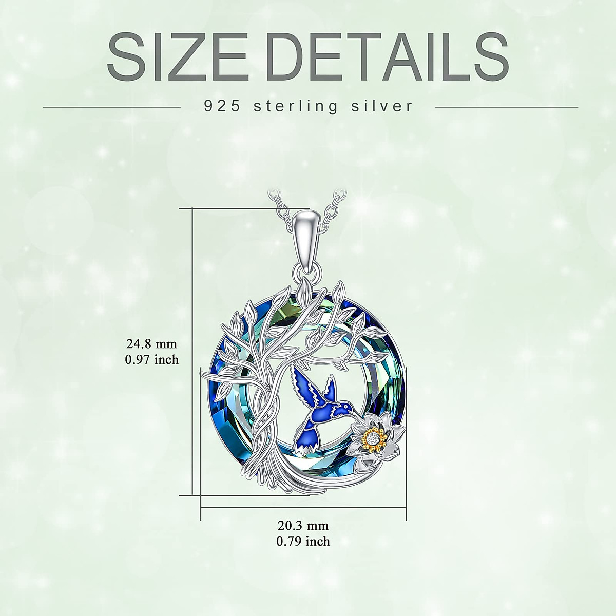TOUPOP Insect Animal Theme Tree of Life Sterling Silver Hummingbird Pendant Necklace with Blue Crystal Cremation Jewelry Birthday Memorial Gifts for Women, Deep Blue Hummingbird