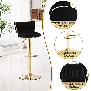 ODUWA Velvet Barstool Set of 4,Woven 360° Swivel Counter Height Bar Stools with Gold Metal Legs,Modern Adjustable Dining Kitchen Pub Accent Chair with Back and Footrest Counter Height Dining Chairs